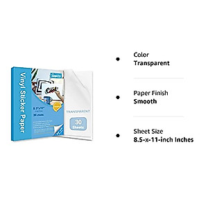 Premium Printable Vinyl Sticker Paper,Transparent 30 Clear Self-Adhesive Sheets,No-Waterproof,Dries Quickly Vivid Colors Decal Paper,Tear Resistant-for Any Epson HP Canon Sawgrass Inkjet Printer