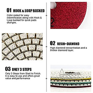 casaverde 4 Inch with 2.5mm Thickness Dry/Wet 3 Step Polishing Pads for Granite Marble Concrete Stone