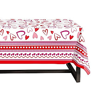 FANCY LAND Valentine Tablecloth 3 Pack Heart Red Plastic Party Decorations 54 X 108 Table Cover