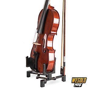 WESOLO Violin Stand Musical Instrument Stand with Bow Holder for Violin,Portable and Foldable (Black)
