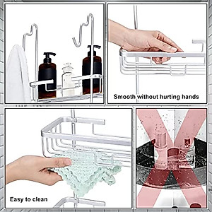 Duwee Over The Door Shower Caddy, NeverRust Aluminum Over the Shower Door Caddy, Hanging Shower Caddy for Shampoo Conditioner, 3 Tier Bathroom Shelf Organizer with Hooks for Razors Towels (silver)