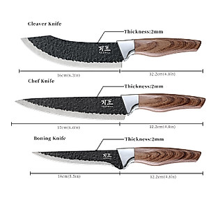 XZZWLL Chef Knife Set, 3 Pieces Kitchen Knives with Sheath, 7” Chef knife 6” Cleaver knife and 5.5” Boning Knife - Ergonomic Handle with Anti-Corrosion Blade