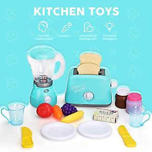 TOY Life Play Kitchen Accessories Toddler Kitchen Playset Toy Kitchen Appliances Kitchen Sets for Kids Ages 4-8 Kid Blender Toy Toaster Kitchen Set with Realistic Light Sound Gift for Girls Boys