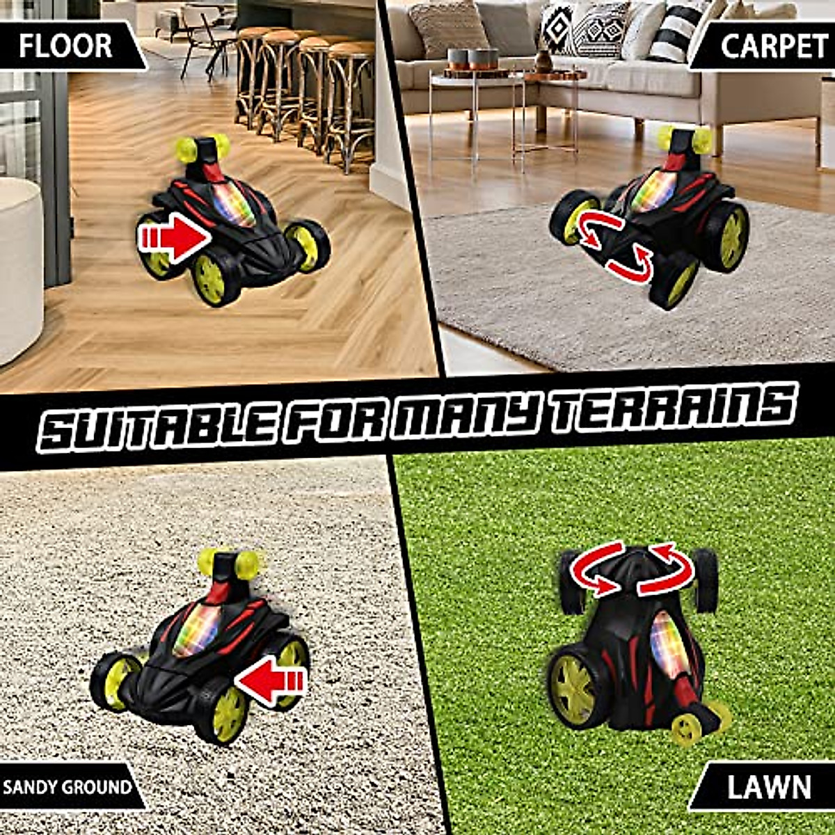 HYW Remote Control Stunt Car for Kids,Double Sided 360° Rotation and Flip,with LED Light,Toy Christmas Birthday Gifts for Boys and Girls Aged 3-8