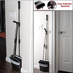 GAMLI Broom and Dustpan Combo Set - Rotatable Wisp Cleaning for Kitchen Floor, Indoor, Hardwood Floors, Industrial, Lobby. Adjustable Broom Pole, Windproof Dustpan - Free Broom Holder