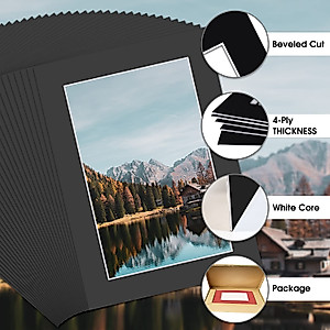 Golden State Art, Acid Free, Pack of 100, 5x7 Black Picture Mats Mattes for 4x6 Photos - White Core Bevel Cut