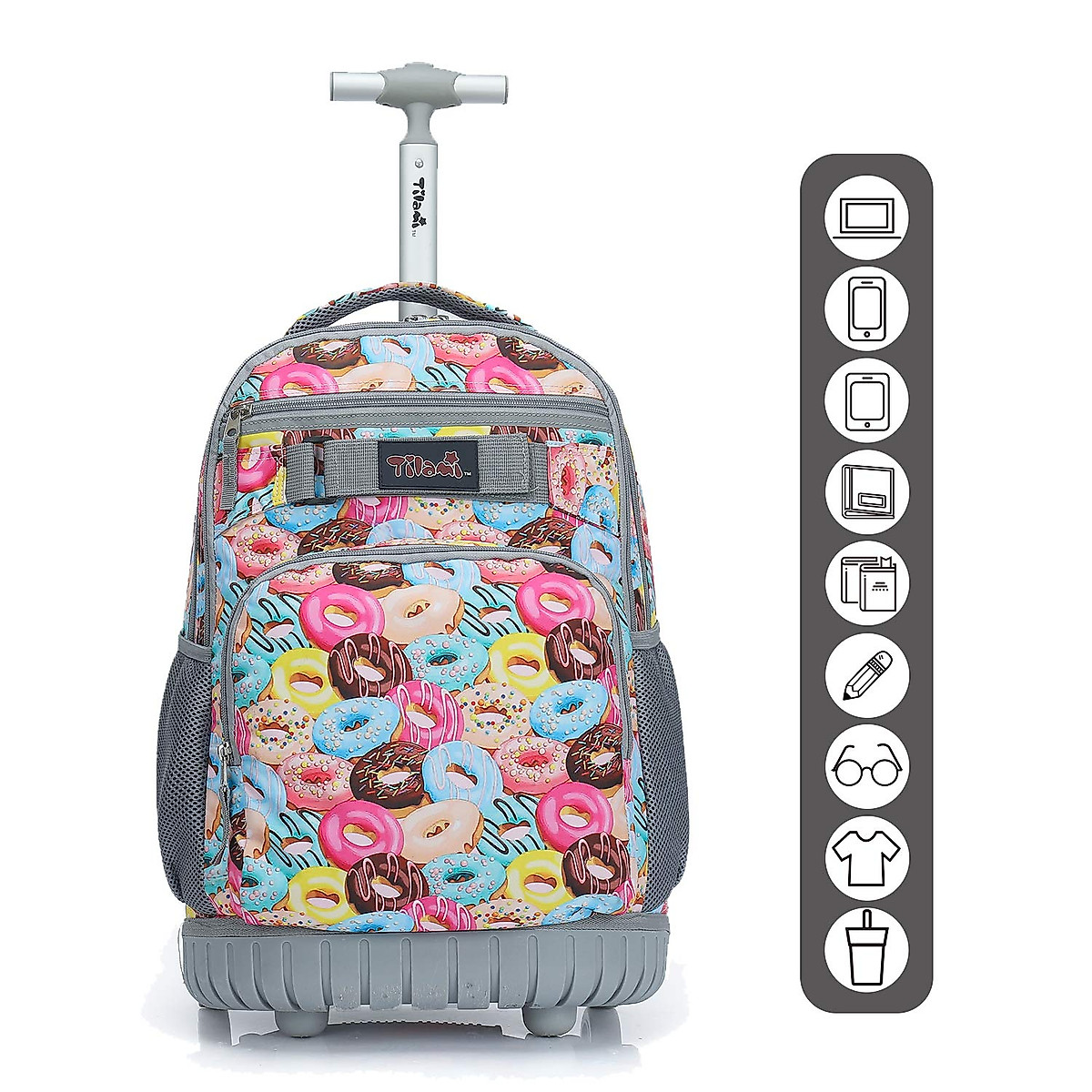 Tilami Rolling Backpack 19 inch with Lunch Bag Wheeled Laptop Backpack, Doughnut