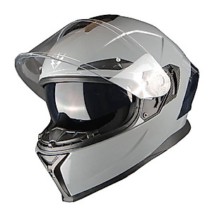 1Storm Motorcycle Full Face Helmet DOT Adults Street Bike Dual Visor Sun Inner Shield Anti Fog Pinlock Shield : Cement Grey