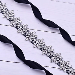 Top Queen Women's Crystal Diamond Bridal Belt Sashes Wedding Belts Sash for Wedding, Black, One Size