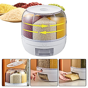 Xuthusman 6 in 1 360°Rotating Dry Food Box Grain Rice Container Cereal Dispenser Storage Box 10KG for Kitchen(22LBS Rice Storage Dispenser)