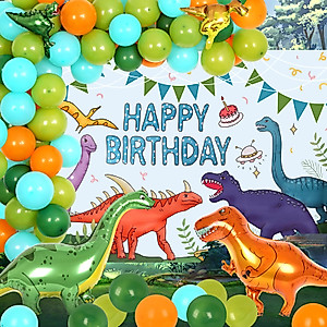 343PCS Dinosaur Party Decorations Set (24 Guest)- Complete Kids Dinosaur Birthday Party Supplies with Dinosaur Backdrop, Tablecloth, Plates, Cups, Cutlery, Balloon Arch, Decorations, and Stickers
