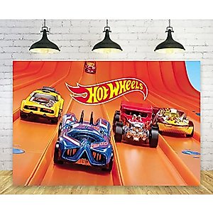 Hot Car Backdrops for Birthday Party Decorations Supplies, Race Cars Photo Backgrounds Boy Cake Table Decorations Banner 5x3ft