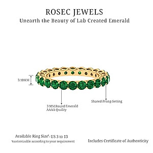 Certified Lab Grown Emerald Eternity Band, AAAA Quality, Emerald Anniversary Ring - With Jewelry Box, 14K Yellow Gold, Size:US 9.00