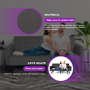 TYBOATLE 65“ Modern Fabric Linen Upholstered Convertible 2 USB Ports Folding Futon Couch Sofa Bed, Foldable Loveseat Furniture for Compact Small Space, Dorm, Living Room Apartment, Office (Dark Grey)