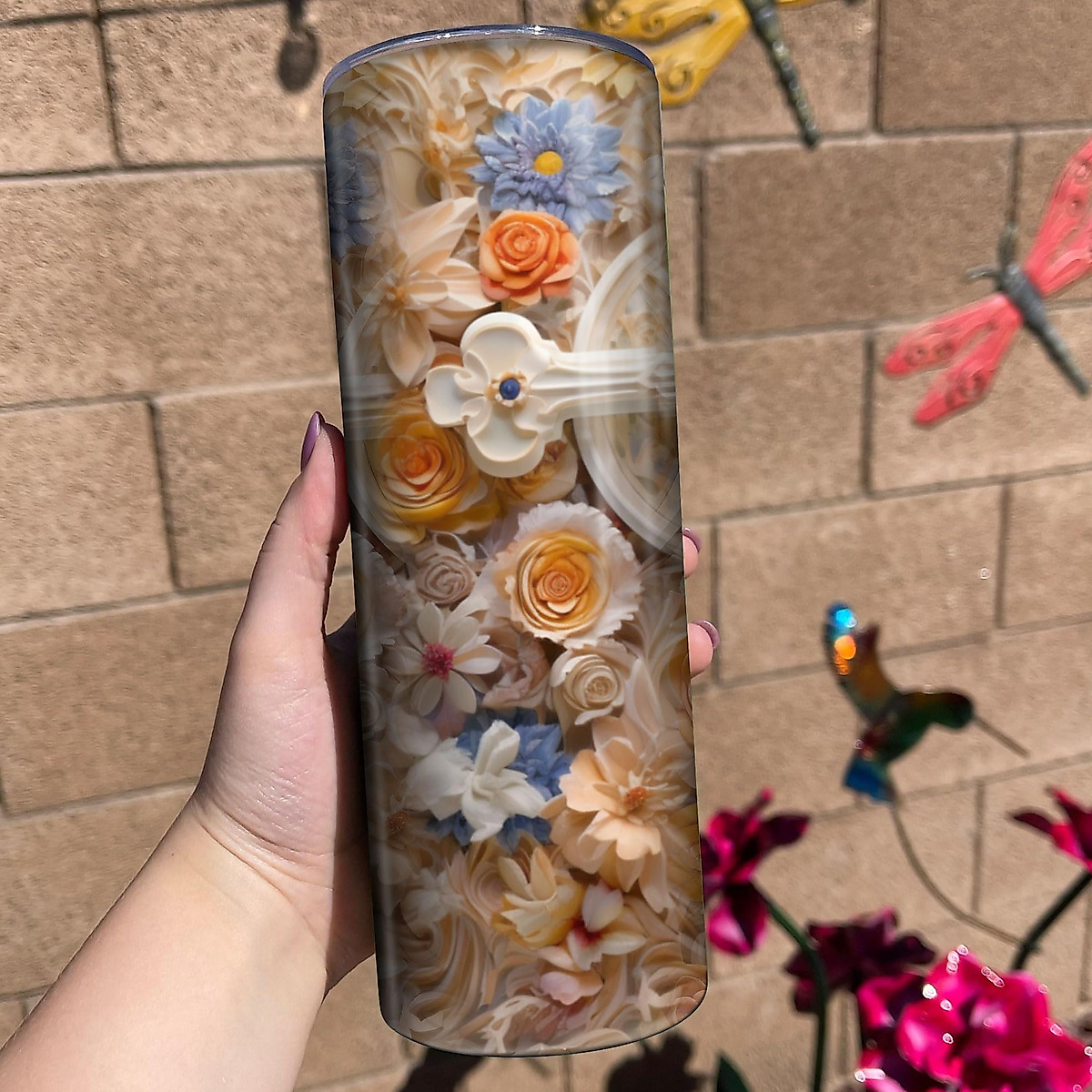 CERMELUS 3D Wrap Christian Cross 20oz Skinny Tumbler, Stainless Steel Double Wall Insulated Cup With Lid And Straw Multi, Bible Christian Tumbler, Gifts for Women, Men, Friends