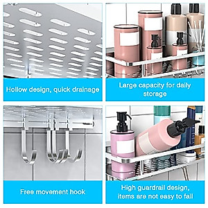 Shower Caddy Bathroom Shower Organizer No Drilling Install with 8 Hooks and Towel Rail Shower Shelf for Inside Shower,Detachable Wall Mounted Shower Shelves for Dorm Bathroom Toilet Kitchen Storage
