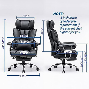 Efomao Desk Office Chair Big High Back Chair PU Leather Computer Chair Managerial Executive Swivel Chair with Lumbar Support (Black)