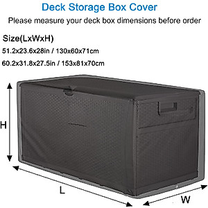 UCARE Deck Box Cover 420D Outdoor Patio Waterproof Oxford Fabric Coated with Silver Dustproof Deck Storage Box Protector with Elastic Buckles on All 4 Corners Wheels Protect from Wind Rain Snow Black