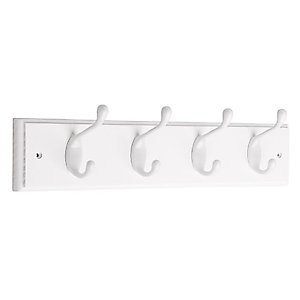 Liberty Hardware 129847 18-Inch Coat and Hat Rail/Rack with 4 Heavy Duty Hooks, White and White