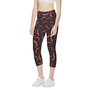 AFPANQZ Chili Pattern High Waist Leggings for Women Athletic Pants Tummy Control Butt Lift Tight Yoga Pants Women's Outdoor Athletic Leggings Capri Black Red M