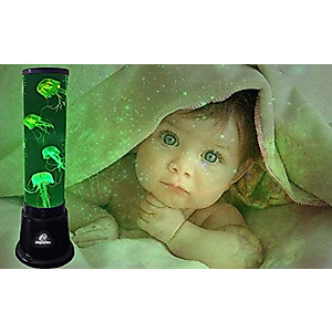 Elegantoss LED Round Jellyfish Lava Lamp with 7 Color Changing Light Effects, Remote. A Sensory Synthetic Jelly Fish Aquarium Tank 14 inches Tall Mood Lamp.