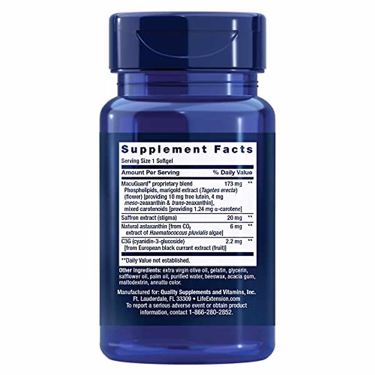 Life Extension Macuguard Ocular Support with Saffron & Astaxanthin - with Lutein, Meso-Zeaxanthin - Eye Health Supplement â€“ Once-Daily, Non-GMO, Gluten-Free - 60 Count (Pack of 1)