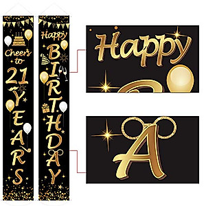 2 Pieces Birthday Party Decorations Cheers to Years Banner Welcome Porch Sign for Birthday Supplies (Happy 21st Birthday)