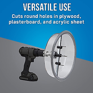 Jonard Tools AHC-10, Professional Grade Round Hole Saw Cutter, Includes Dust Shield and Case, Cuts Plywood Plasterboard Sheetrock Acrylic Up to 1 1/16” Thick, Adjustable Hole Size 2.2” to 10”, Silver