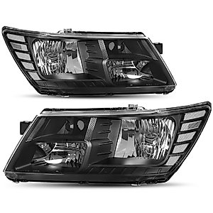 Bingbingmotor BRYGHT Headlight Assembly Fit for 09-20 Dodge Journey Passenger and Driver Side Halogen Replacement OE Headlamp Black Housing with Clear Reflector
