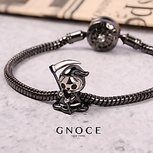 GNOCE Little Ghost Charm Bead Sterling Silver Black Plated Charm Fit Bracelet/Necklace For Women Wife