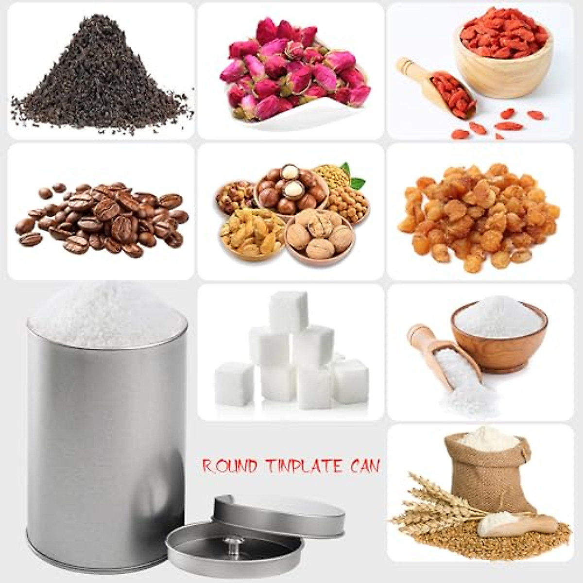 HBEJGHHO 13 oz Silver Can Sealed Food Storage Tin Canister with Airtight Double Lid Jar Portable Tea Coffee Beans Container for Loose Candy Herbs Spices(Liquid Pen and Black stickers)