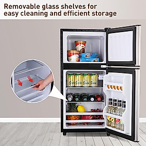 OOTDAY 4.0 Cu.Ft Mini Fridge, Apartment Refrigerator, Samll Refrigerator with Freezer, Dorm Refrigerator for Apartment, Office, Kitchen, Dorm, Compact Refrigerator with 7 Temperature Modes, Silver