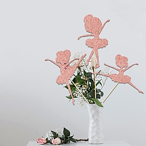 12 Pcs Ballerina party Centerpiece Sticks, Ballet Birthday Party Decorations， Tutu Cute Ballerina Baby Shower Decoration, Dancing Girl Wedding Party Supplies Rose Gold