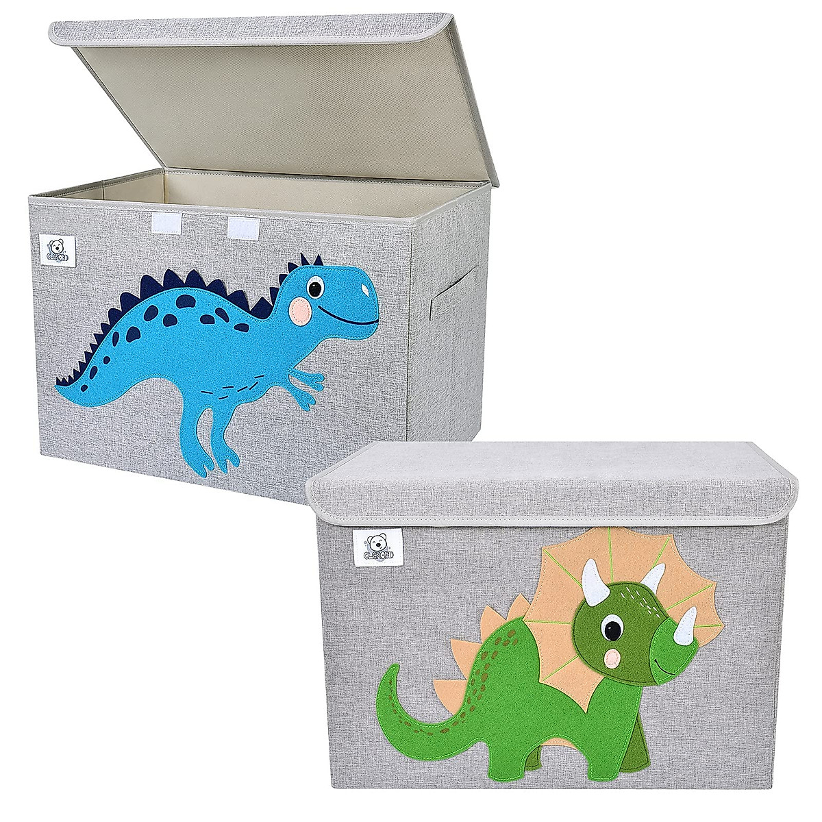 CLCROBD Foldable Large Kids Toy Chest with Flip-Top Lid, Collapsible Fabric Animal Toy Storage Organizer/Bin/Box/Basket/Trunk for Toddler, Children and Baby Nursery (Dinosaur + Triceratops)