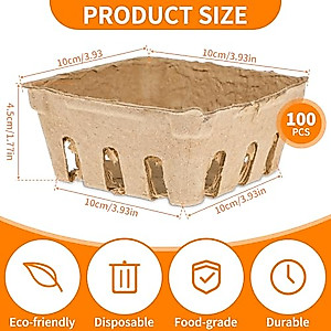 Tobeelec 100 Pcs Pulp Fiber Berry Basket, Products Berry Baskets, Molded Pulp Fiber Vented Produce Basket for Packaging Fruits and Veggies, Small Farmer Market Produce Basket Containers