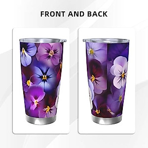EKPRAVDKTF Purple Flower 20oz Insulated Stainless Steel Tumbler With Lids And Straws, Double Wall Vacuum Travel Coffee Mug, Thermal Cup For Cold & Hot Drinks, Reusable Metal Straw & Brush