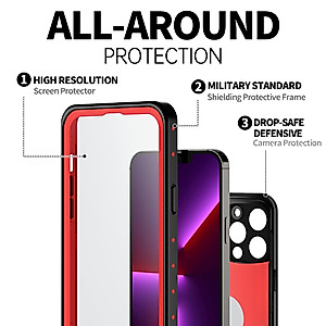 BEASTEK Waterproof Case for iPhone 13 Pro Max, NRE Series Shockproof Dustproof Underwater IP68 with Built-in Screen Protector Anti-Scratch Protective Cover, for iPhone 13 Pro Max (6.7'') (Red)