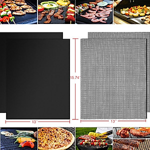 Akblaklsa 4 Pack Non-Stick Oven Liners and Mesh Mats, Reusable Liners for Toaster Oven, 13 × 15.74 inch Grill Mats and Mesh Mats, Oil Brush, Toaster Oven Reusable Mats Set, Heat Resistant Baking Mat