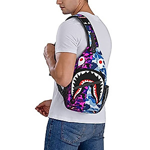 Besbapes Cute Shoulder Backpack, Backpacking, Red And Blue Camo Shark Teeth Art Crossbody Rucksack, Tote Bags, Gym Crossbody Sack Satchel Outdoor Hiking Bag for Man Women Lady Girl