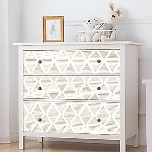 Yun-aeon 17.7" X 120" White and Beige Stripe Peel and Stick Wallpaper Modern Diamond Contact Paper Geometric Removable Wallpaper Self Adhesive Wall Paper for Bedroom Drawers Cabinets Decor Vinyl