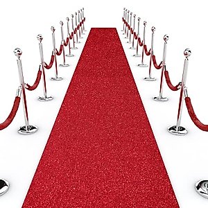 Shihanee Sequin Aisle Runner for Weddings 2 x 15 ft Glitter Wedding Rug Runner with Carpet Tape Sparkly Wedding Outdoor Floor Runner Floor Carpet Runner for Prom Ceremony Event Party Decoration (Red)