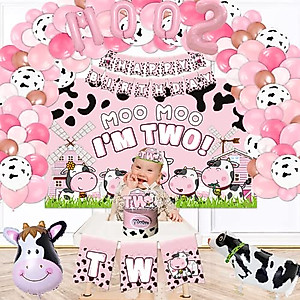 Cow Birthday Party Decorations for 2 Year, 110 Pcs Party Supplies Balloons Garland Arch Kit for Mens - Backdrop, Cake, and Cupcake Toppers, Latex Balloon, Foil Balloon, Hanging Swirls