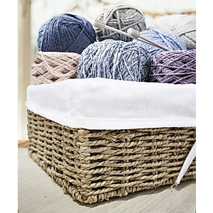 Natural Wicker Woven Storage Basket with Liner, Decorative Baskets and Bathroom Organizer for Living Room, Bathroom, Closet Organizer and Bath Beauty Products Organizer (Seagrass)