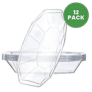 Plasticpro Disposable Hard Plastic Oblong Serving Boat 15 oz for Dips, Sauces, Snacks, Candy, Nosh,Birthday Party, Banana Split, or Salad Bowl Pack of 12 Clear