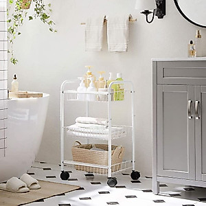 N/A 3 Tier Kitchen Trolley on Wheels with Handle Trolley for Kitchen Bathroom Cabinet White Black (Color : A, Size : 28.3cm*16.5cm)