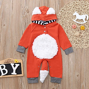 Infant Toddler Baby Boy Girl Hooded Romper Bodysuit Long Sleeve 3D Cartoon Fox Jumpsuit Outfits Set