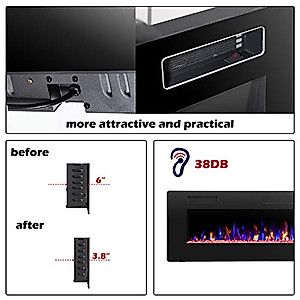 R.W.FLAME Electric Fireplace 50 inch Recessed and Wall Mounted,The Thinnest FireplaceLow Noise , Fit for 2 x 4 and 2 x 6 Stud, Remote Control with Timer,Touch Screen,Adjustable Flame Colors and Speed