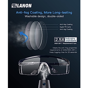 LANON 3 Pack Anti-Fog Safety Goggles with Ajustable Temples, 2.5 Times ANSI Z87.1 Double-sided Antifog, Side Protection, High Transmission, Lightweight