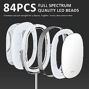 EAPUDUN 9" Makeup Mirror with Lights, 84 Premium LED Beads Lighted Rechargeable Makeup Mirror with 3 Colors Modes Brightness Adjustable, 1X/7X Magnifying Mirror with 360° Rotation - Chrome