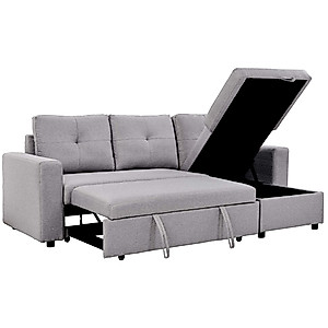 Longrune Reversible Sectional Sofa Bed with Pull Out Sleeper, Corner Storage Chaise Couch for Living Room & Apartment, L-Shaped, 90inch, Gray